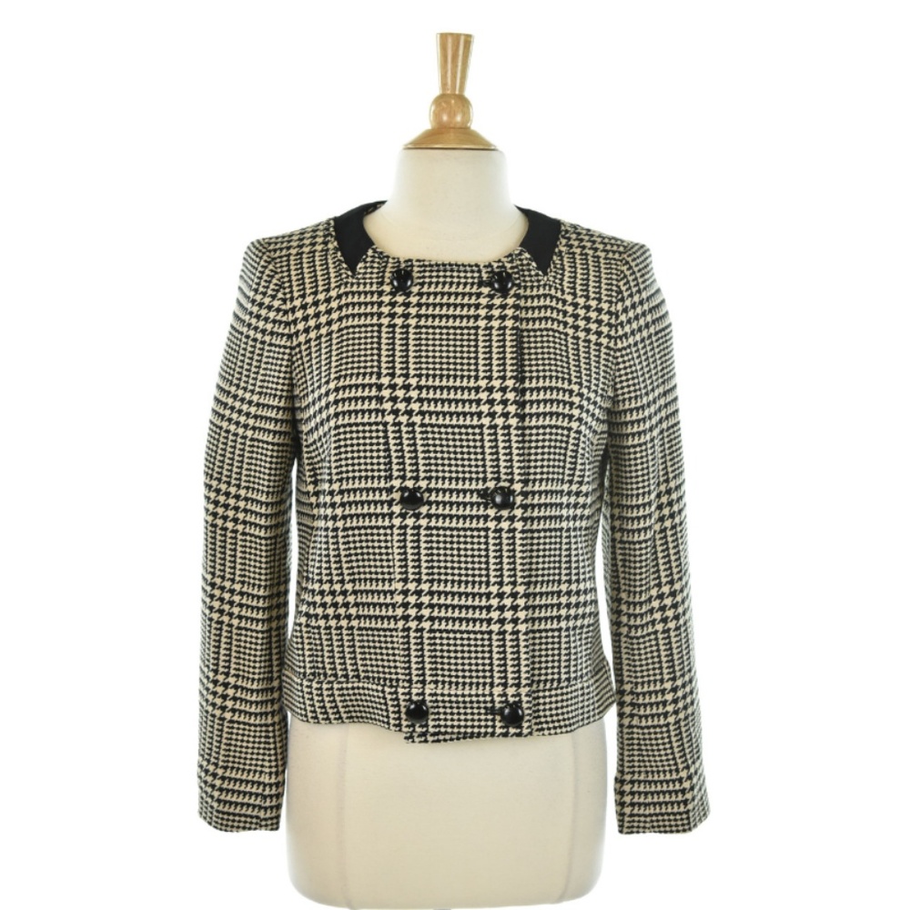 Anne Klein Houndstooth Cropped Side Button Blazer - Gem